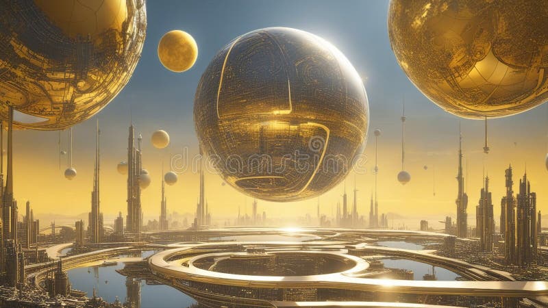 Sphere in the Sky _A Bright and Futuristic Planet with Metallic and ...