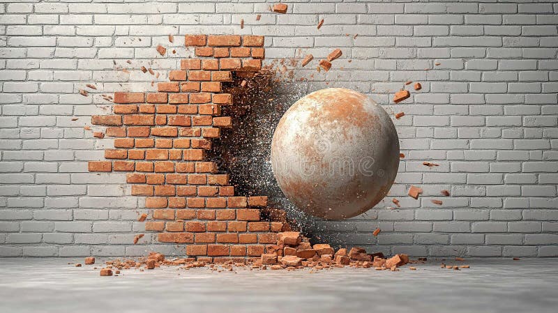 Sphere Smashing through Brick Wall, Destruction, Demolition Stock ...