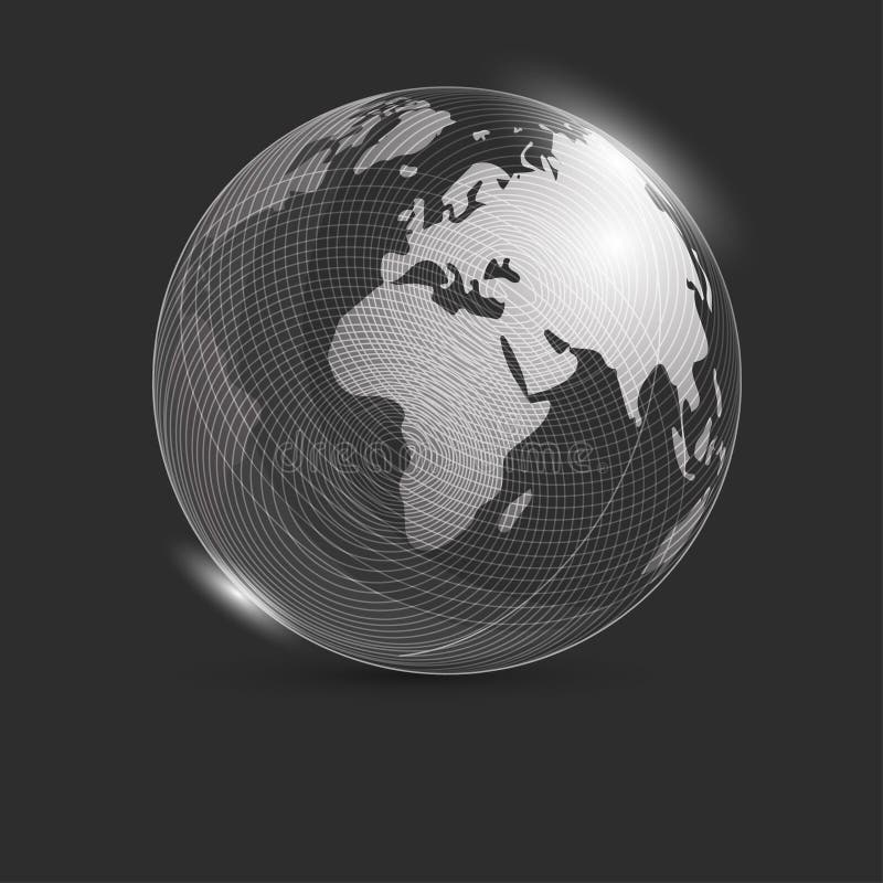 Sphere with World Map on a Black Background with Highlights. Globe ...