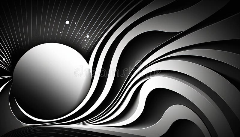 Spheres in Black and White, with Waves, Abstract Geometry Stock ...