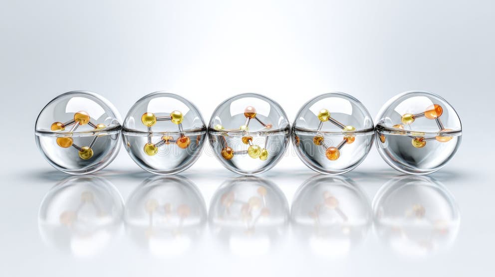 Spheres Containing Colorful Molecular Structures Arranged in a Linear ...