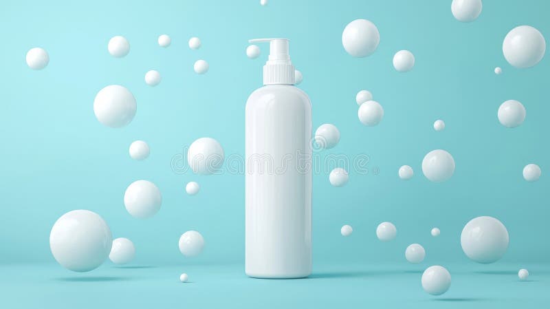 Spheres Float in Water and Baby Bottle Milk is Rendered in 3D Stock ...