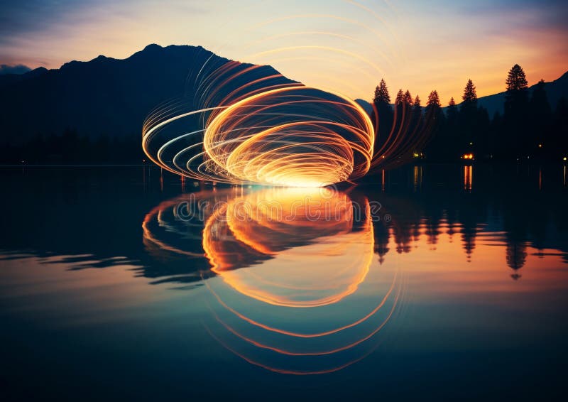 Spherical Abstrcact Light Sculpture with Sunrise Reflection on the ...