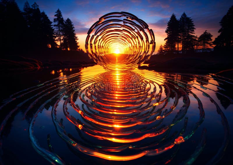 Spherical Abstrcact Light Sculpture with Sunrise Reflection on the ...