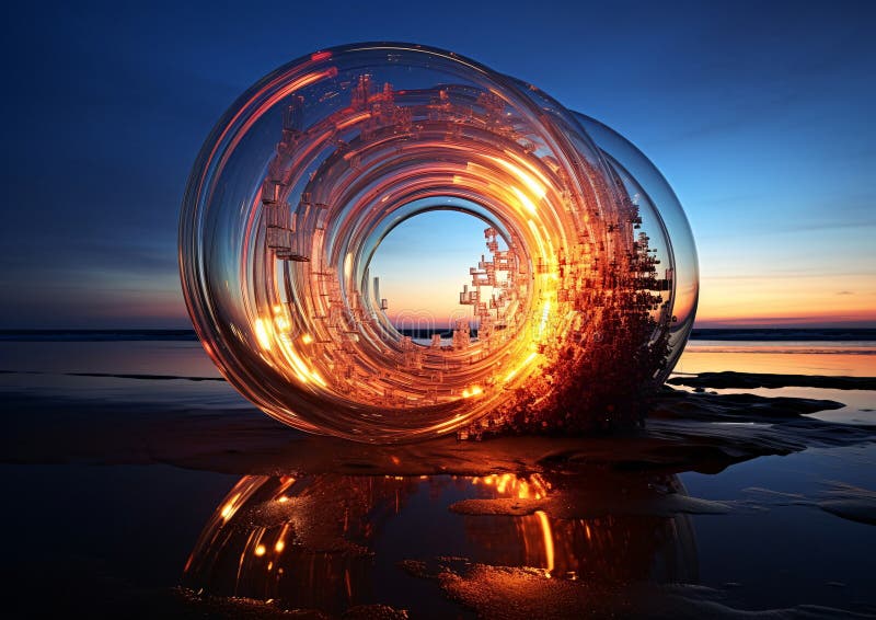 Spherical Abstrcact Light Sculpture with Sunrise Reflection on the ...