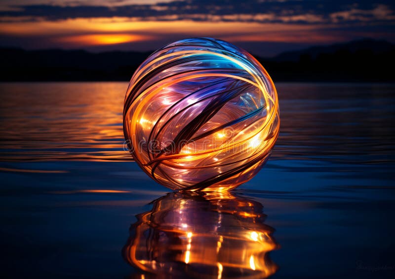 Spherical Abstrcact Light Sculpture with Sunrise Reflection on the ...