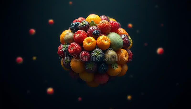 A Spherical Arrangement of Assorted Fruits Against a Dark Background ...