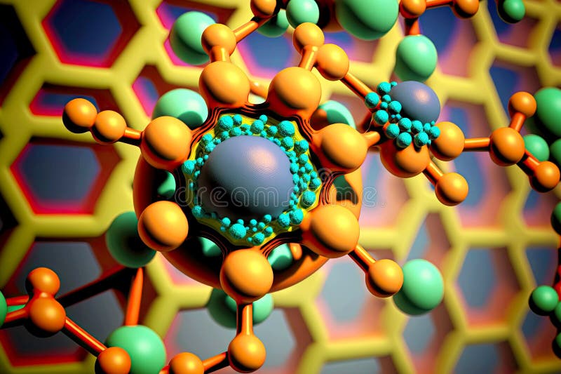 Spherical Connection of Glossy Black Atoms into Molecule Closeup ...