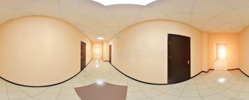 Spherical 360 Degrees Panorama Projection, Interior Empty Long Corridor ...