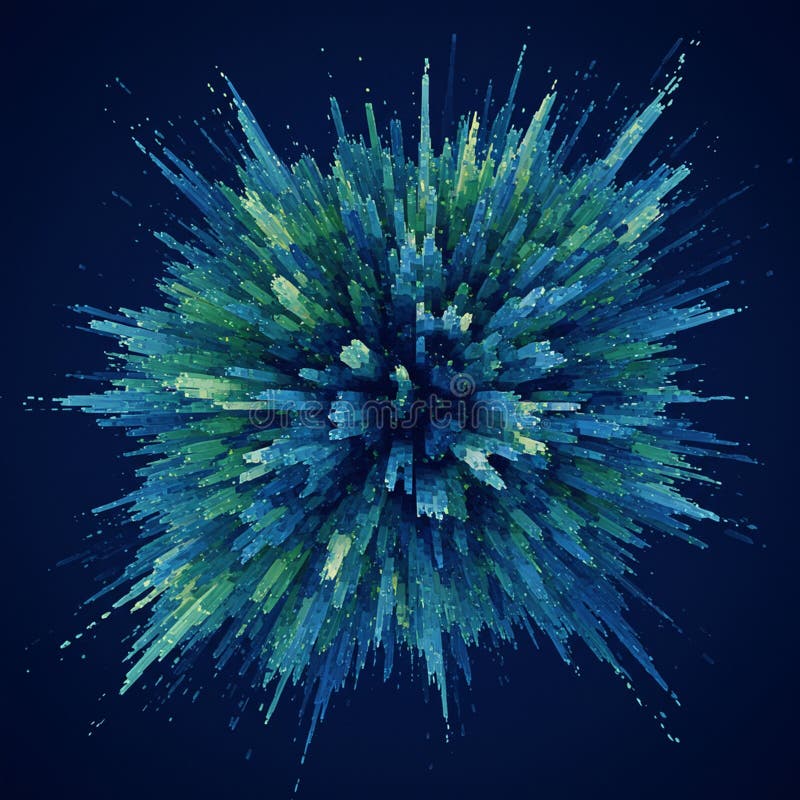 Spherical Explosion of Pixel-like Structures in Blue and Green Tones ...