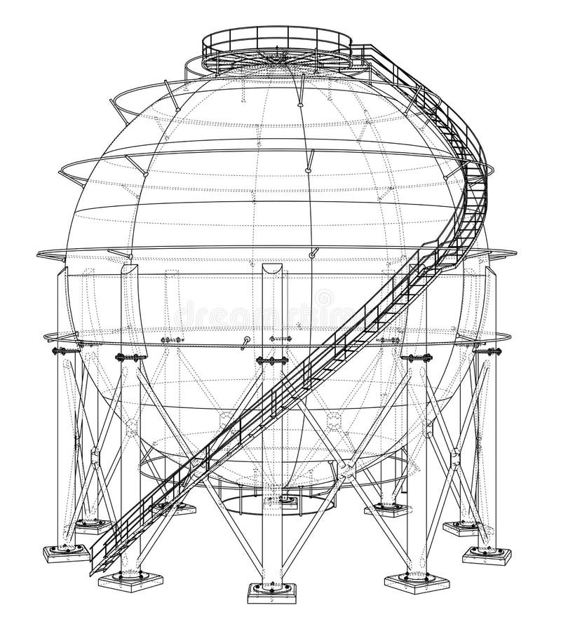 Spherical Gas Tank Outline. Vector Stock Vector - Illustration of line ...