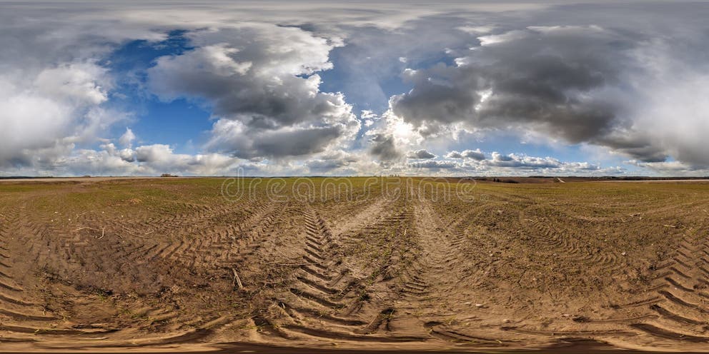 Spherical 360 Hdri Panorama on Agro Field with Clouds and Sun on Blue ...