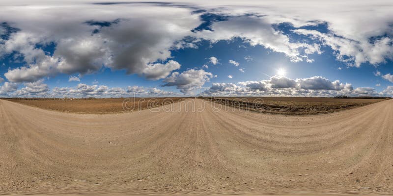 Spherical 360 Hdri Panorama on Gravel Road with Clouds on Blue Sky in ...