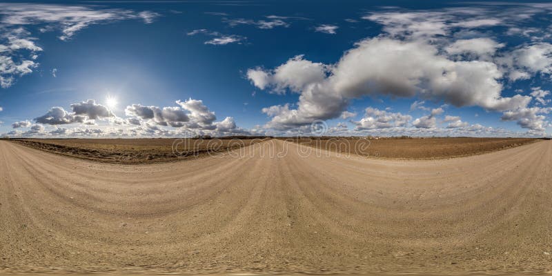 Spherical 360 Hdri Panorama on Gravel Road with Clouds on Blue Sky in ...