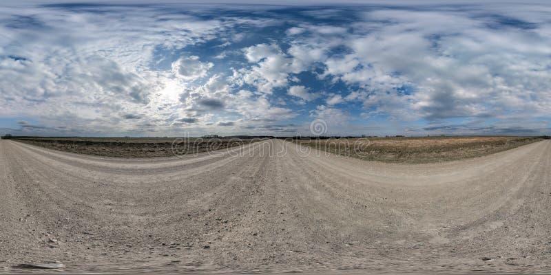Spherical 360 Hdri Panorama on Gravel Road with Clouds on Overcast Sky ...
