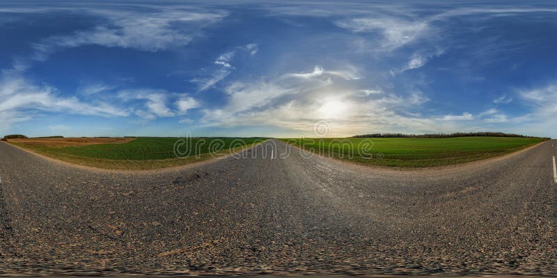 Spherical 360 Hdri Panorama on Old Asphalt Road with Cracks with Clouds ...