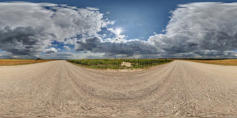 Spherical 360 Hdri Panorama on Roadside of Gravel Road with Rain Storm ...