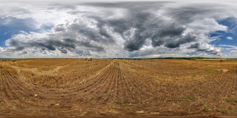 Spherical 360 Hdri Panorama on Rye and Wheat Fields with Hay Bales with ...
