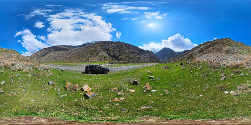 Spherical HDRi Panorama of Springtime Mountain Gorge Dirt Road with ...