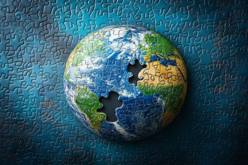 Spherical Jigsaw Puzzle of Planet Earth with Missing Pieces ...