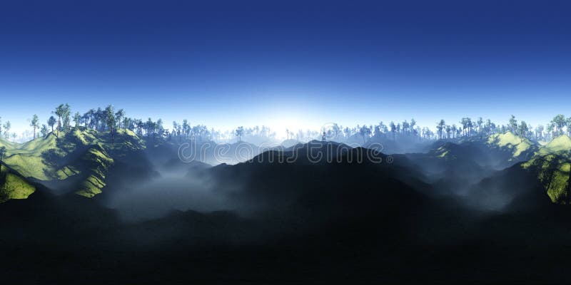 Spherical Landscape Panorama with Trees, HDRI Stock Illustration ...