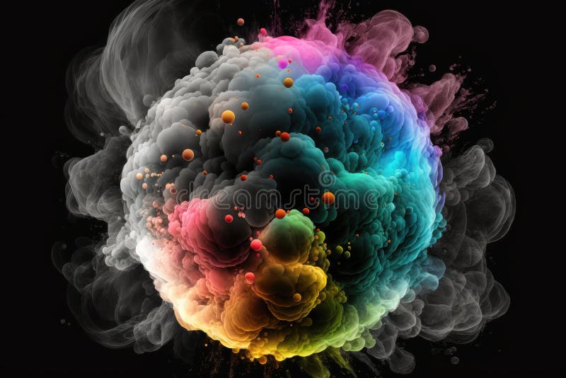 Spherical Multi-colored Fume Explosion on Black Background Abstract ...