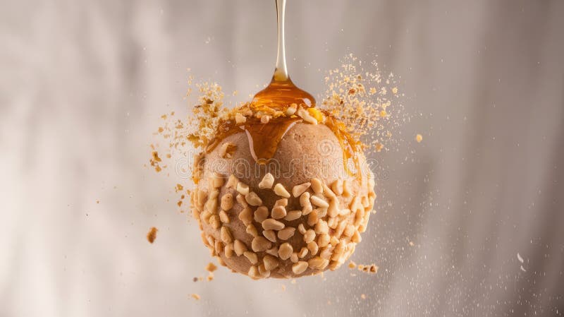 Spherical Nut-covered Dessert Drizzled with Honey Close-up Stock ...