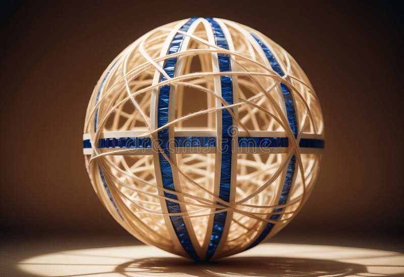 A Spherical Object Composed of Interwoven Blue and White Strands Stock ...