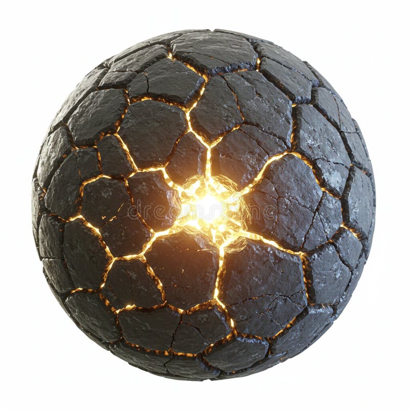 A Spherical Object with a Cracked Black Surface, Resembling Volcanic ...