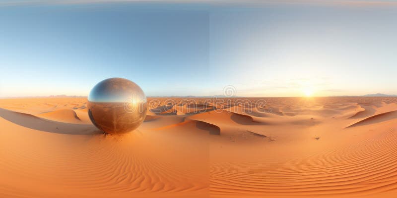 A Spherical Object in the Desert with a Sun Setting, AI Stock ...