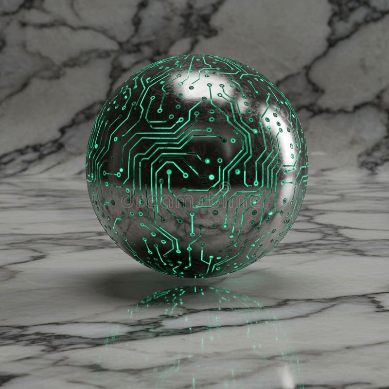 A Spherical Object Features a Reflective Metallic Finish with Luminous ...