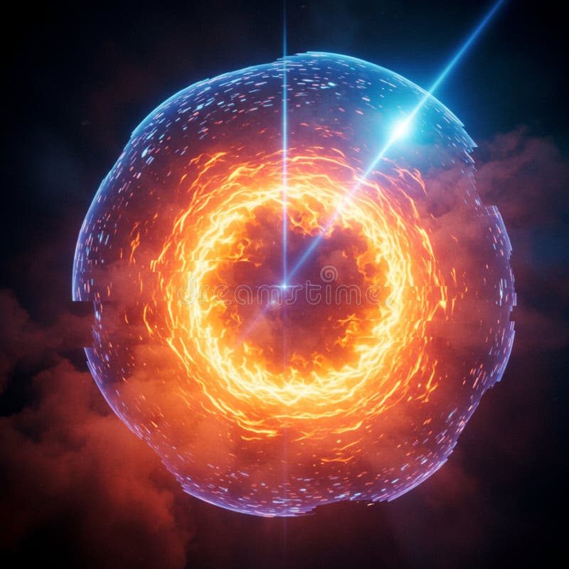 Spherical Object with a Fiery Orange Core Surrounded by a Translucent ...