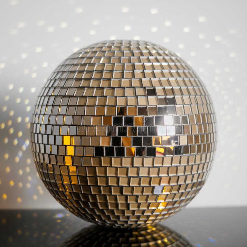 Spherical Object with Gold and Beige Mosaic Tiles, Reflective ...