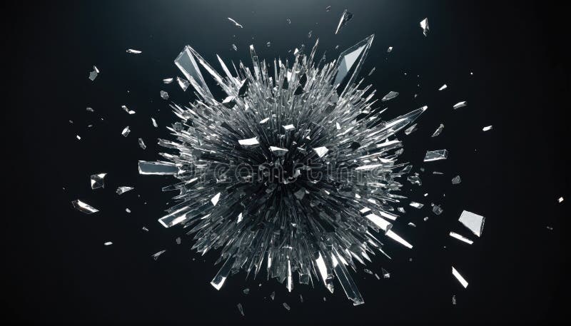A Close-up of a Glass Sphere Exploding into Shards Against a Dark ...