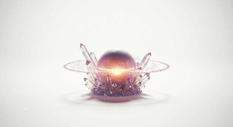 A Spherical Object Rests on a Base of Elongated, Translucent Crystal ...