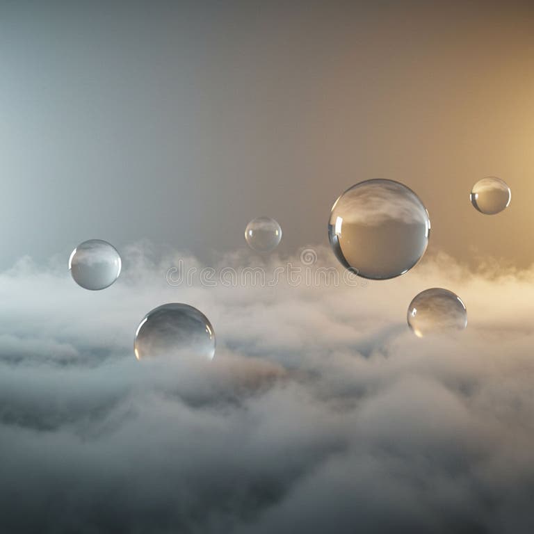 Spherical Objects Float Above a Layer of Clouds, Reflecting Their ...
