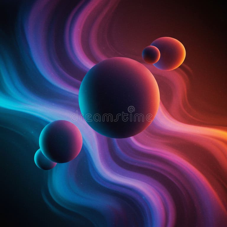 Spherical Objects Float Against a Swirling Background of Blue, Purple ...