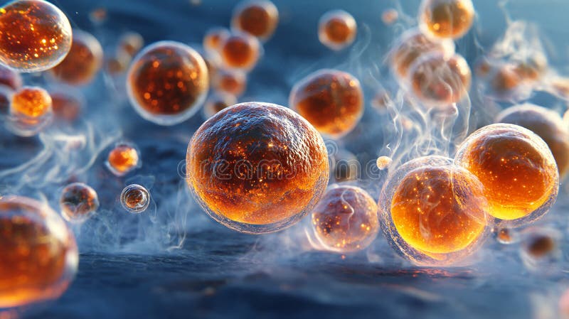 Spherical Objects with a Translucent, Amber-colored Surface and Glowing ...