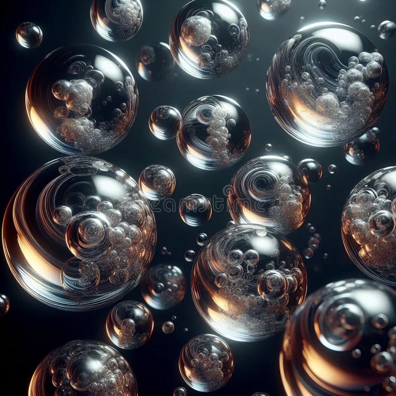 Spherical Orbs of Various Sizes Each Filled with Swirling Liquid Stock ...