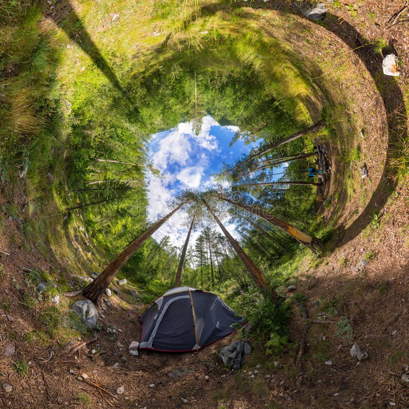 Spherical Panorama 360 Degrees 180 Tent on Camping in the Forest Stock ...