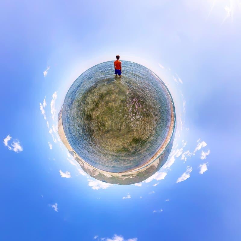 Spherical Panorama 360 180 Man Standing in the Sea Stock Photo - Image ...