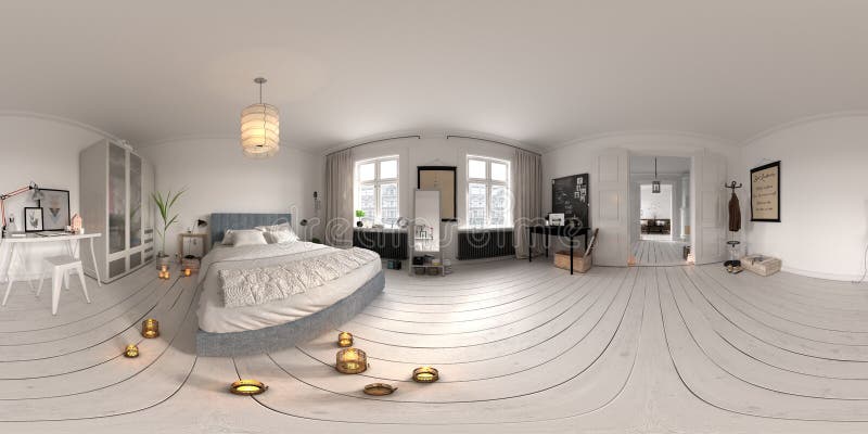 Spherical 360 Panorama Projection Bedroom Interior 3D Rendering Stock ...