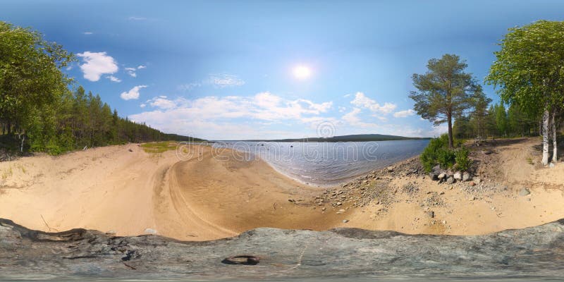 Spherical Panorama of Scenic Natural Beach at Skellefte River, Sweden ...