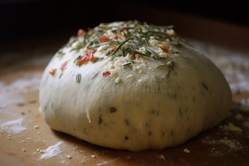 Spherical Pizza Dough, Stuffed with Herbs and Spices, Ready for Its ...