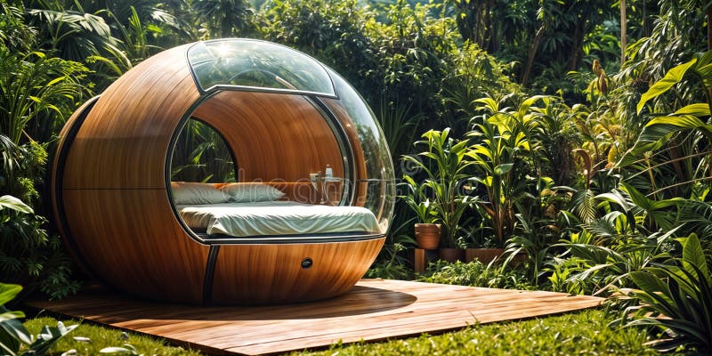 Spherical Pod with a Bed Inside Sits on a Platform in the Middle of a ...