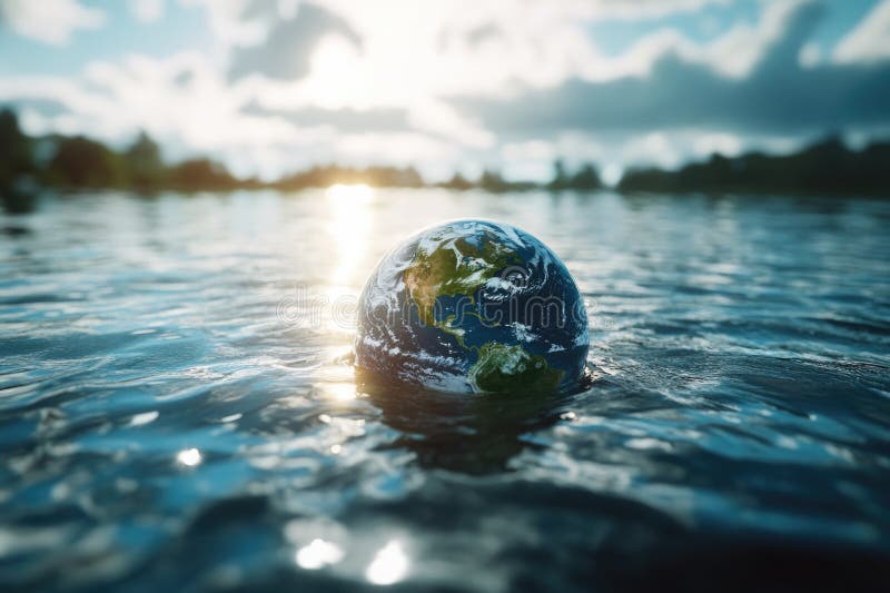 A Spherical Representation of Earth Suspended in a Calm Lake or Ocean ...