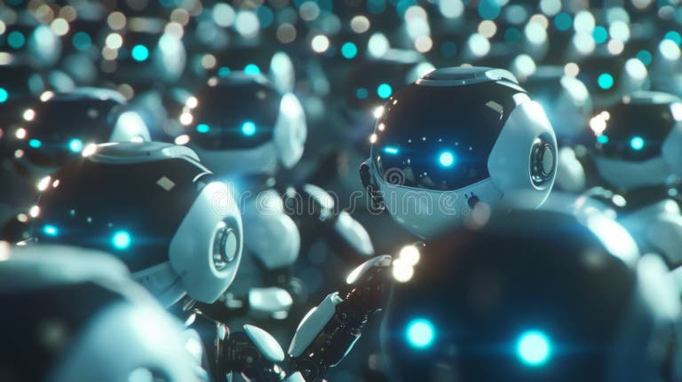 Spherical Robots with Blue Lights Stock Illustration - Illustration of ...