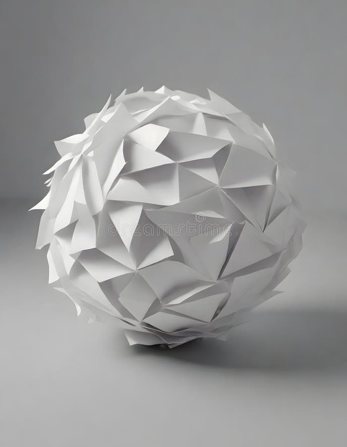 Spherical Sculpture Made of Intricately Folded White Paper, Creating a ...