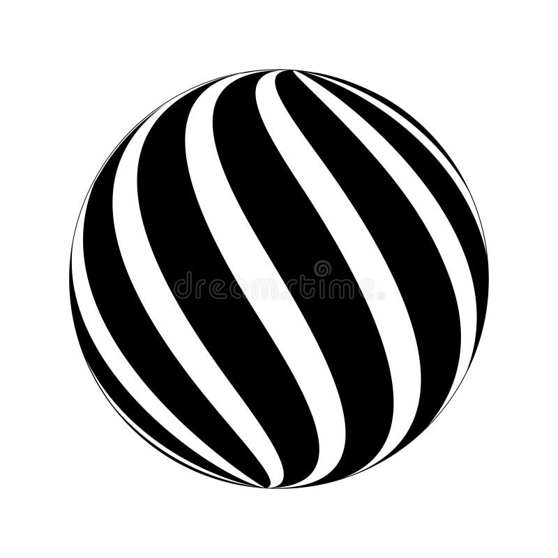 Spherical Shape with Twisted Black and White Stripes. 3D Sphere Model ...