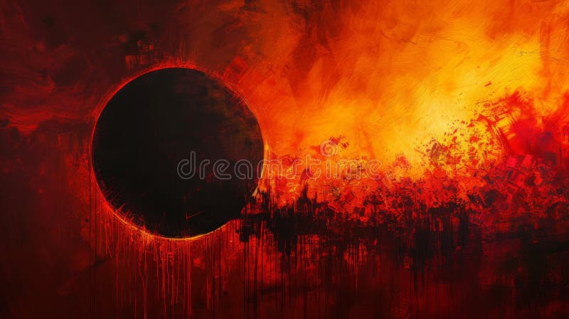 Spherical Solar Eclipse in Red-black Abstraction Stock Illustration ...